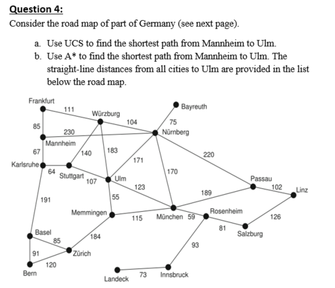 Solved Question 4: Consider the road map of part of Germany | Chegg.com