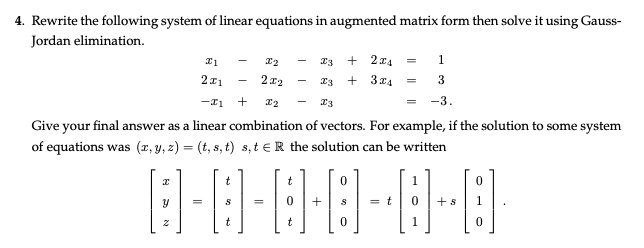 Solved Rewrite the following system of linear equations in | Chegg.com