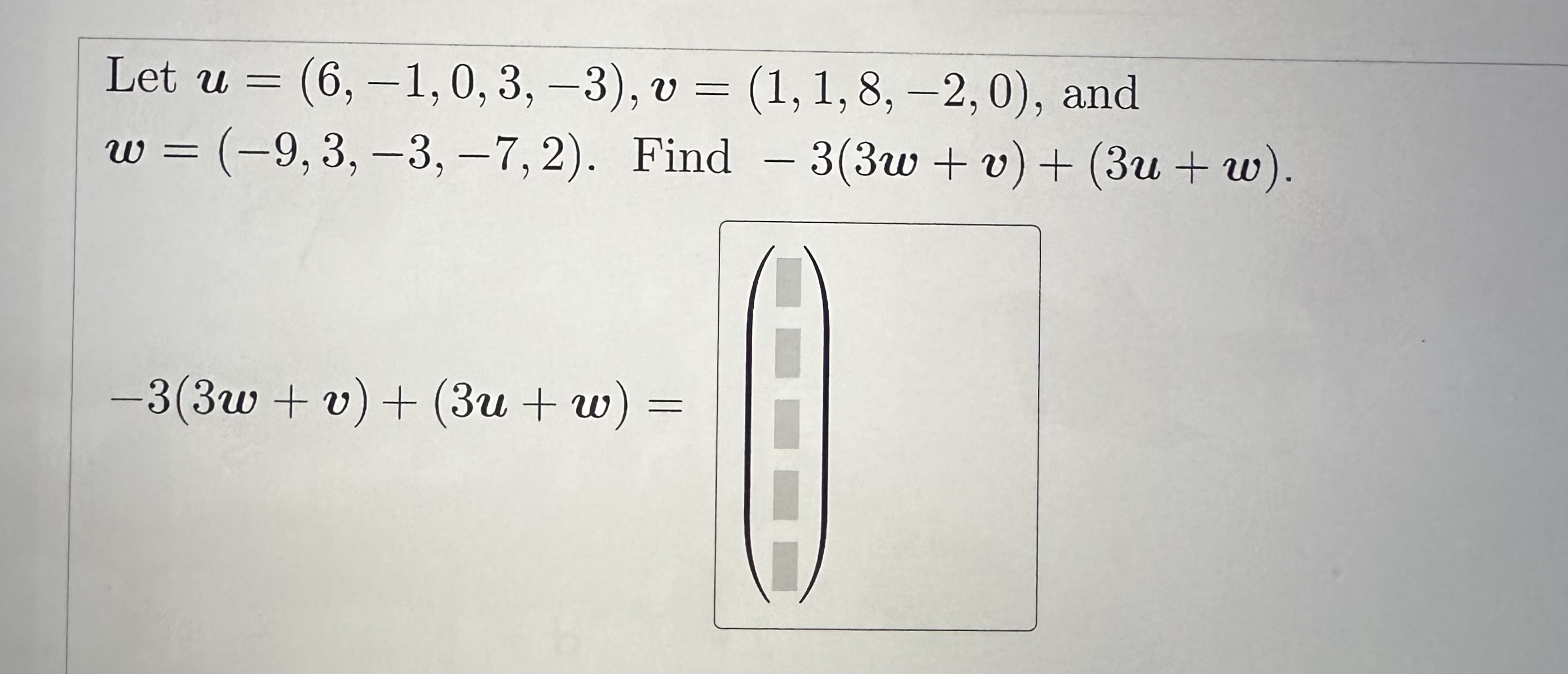 Solved Let u=(6,−1,0,3,−3),v=(1,1,8,−2,0), and | Chegg.com