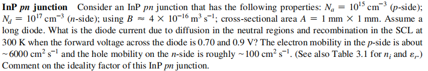 Solved InP pn junction Consider an InP pn junction that has | Chegg.com