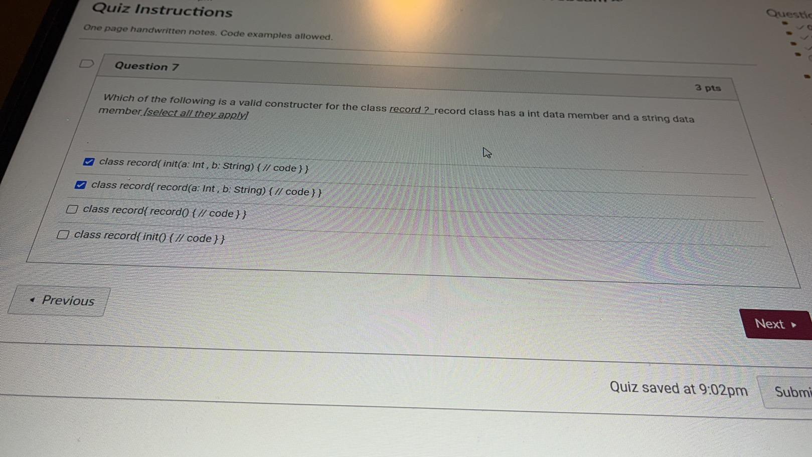 Solved Quiz Instructions One page handwritten notes. Code | Chegg.com