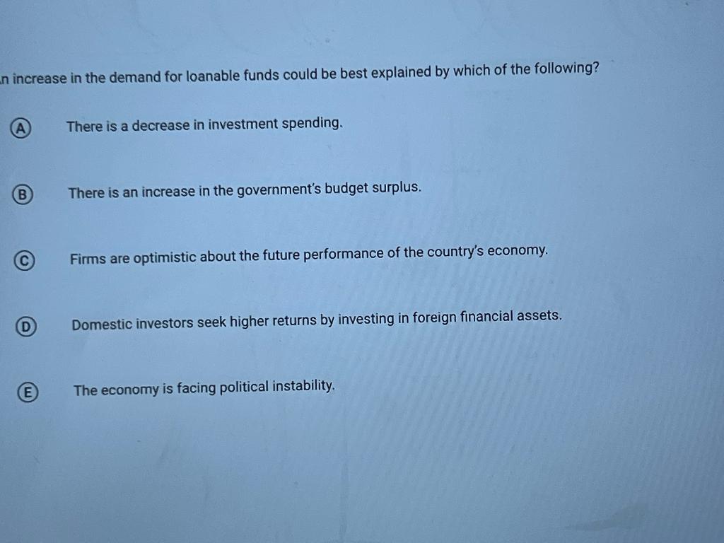 Solved increase in the demand for loanable funds could be | Chegg.com