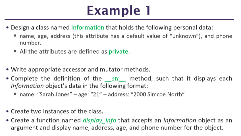 Solved Example 1 Design a class named Information that holds | Chegg.com