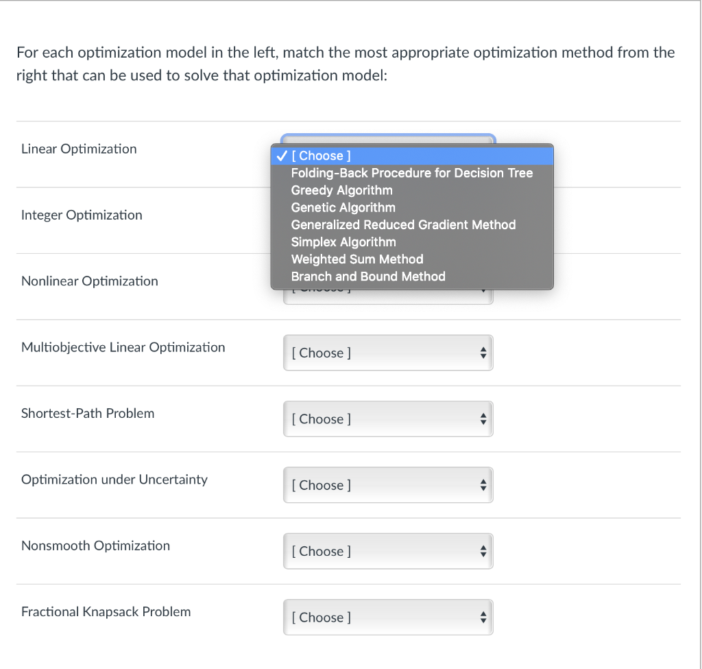 Solved For each optimization model in the left, match the | Chegg.com