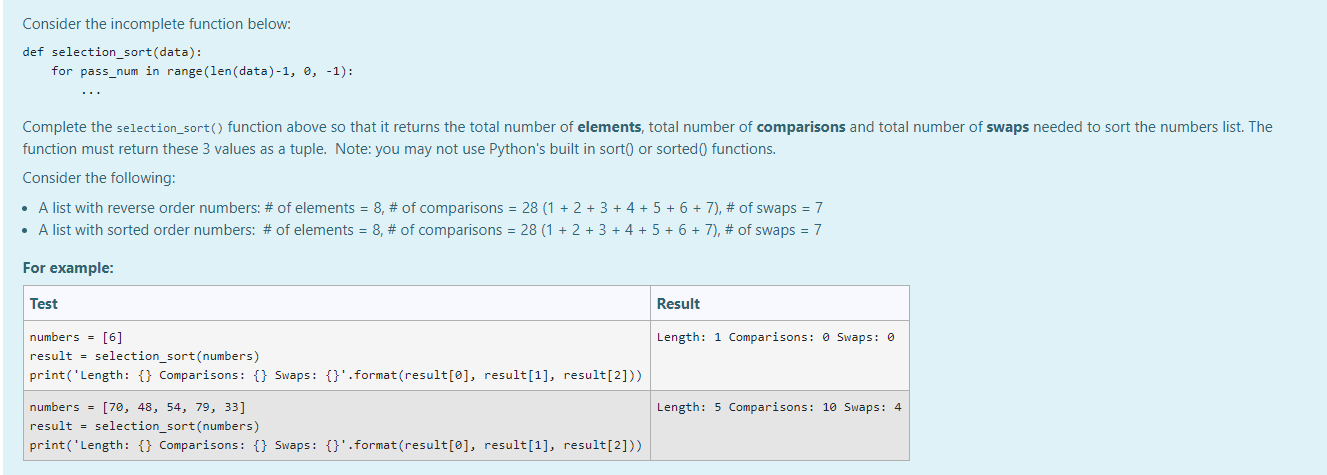 Solved Consider the incomplete function below: def | Chegg.com