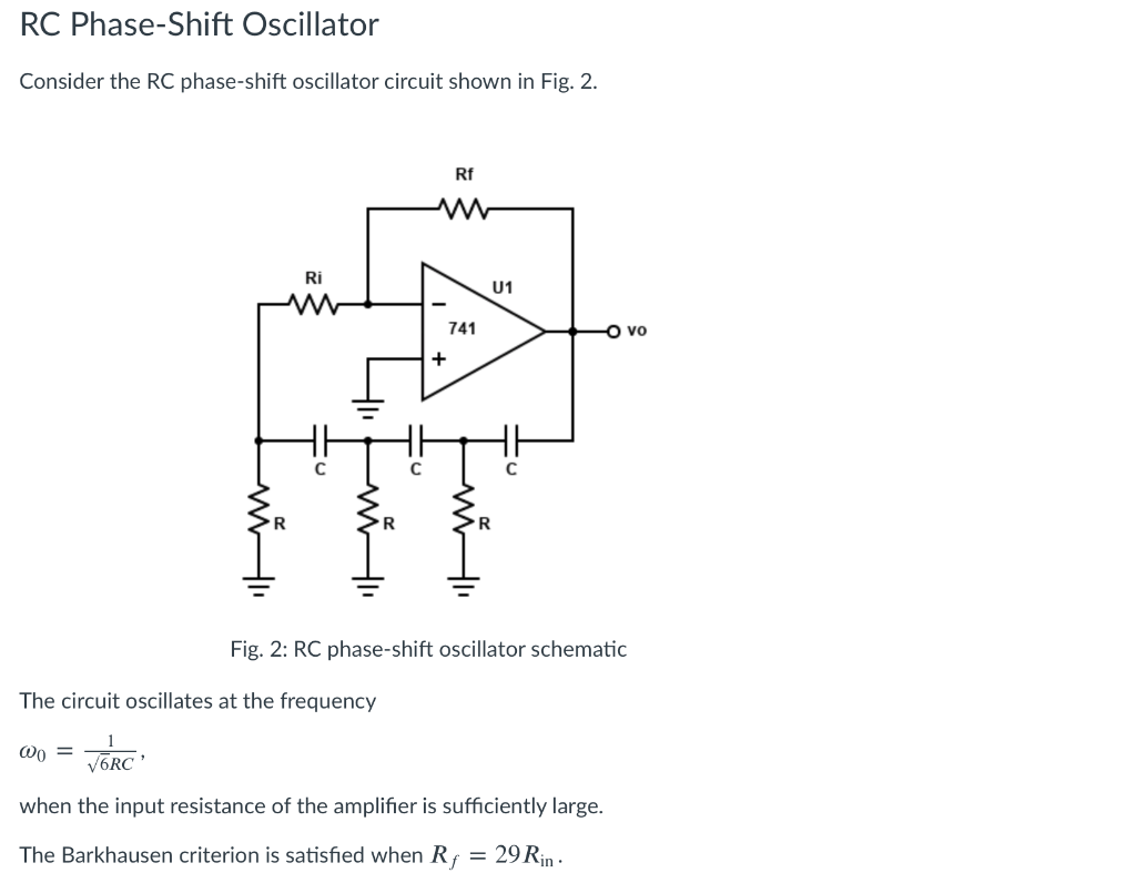 Solved RC Phase-Shift Oscillator Consider the RC phase-shift | Chegg.com