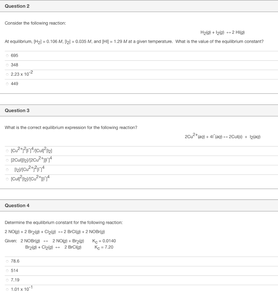 Solved Question 2 Consider the following reaction: H2(g) + | Chegg.com