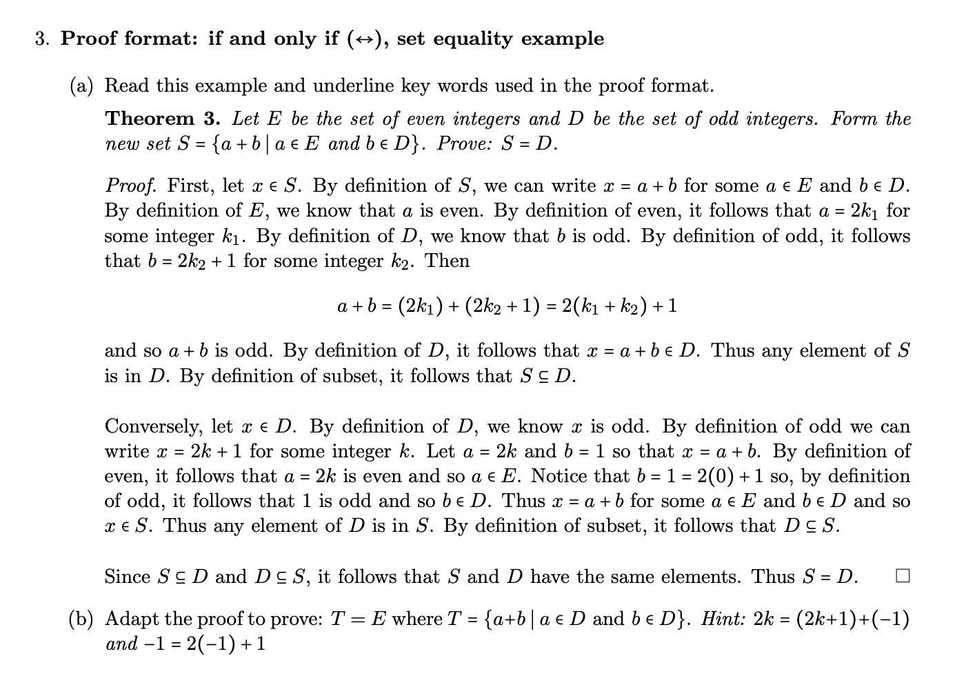 Solved 3. Proof format: if and only if (+), set equality | Chegg.com