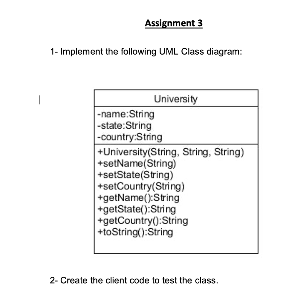 Solved Assignment 3 1- Implement the following UML Class | Chegg.com