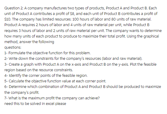 Solved Question 2: A company manufactures two types of | Chegg.com