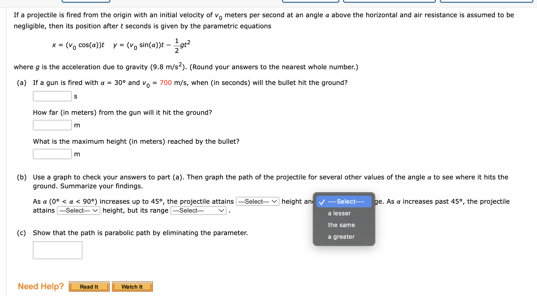 Solved If a projectile is fired from the origin with an | Chegg.com