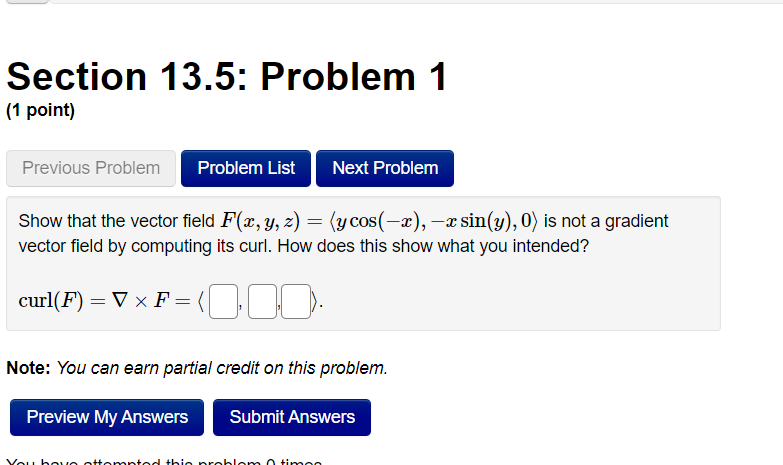 Solved Section 13.5: Problem 1 (1 point) Previous Problem | Chegg.com