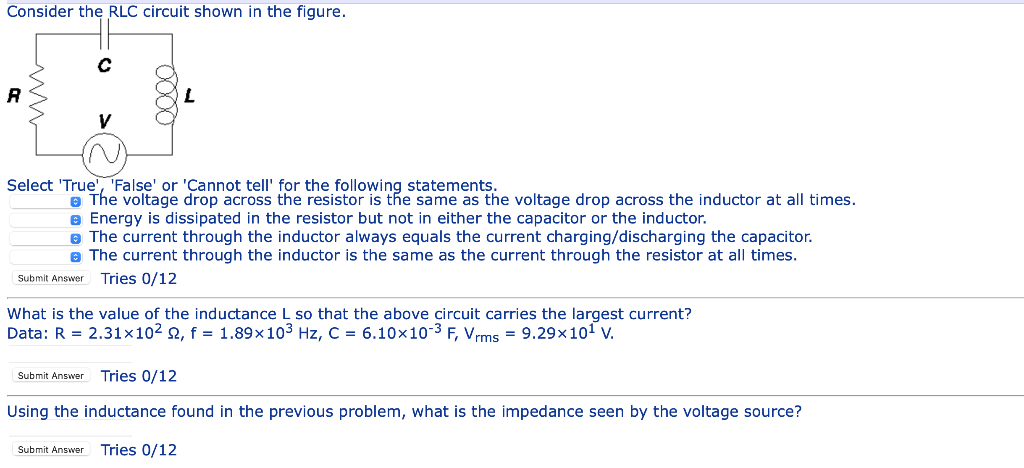 Solved Consider The Rlc Circuit Shown In The Figure R L