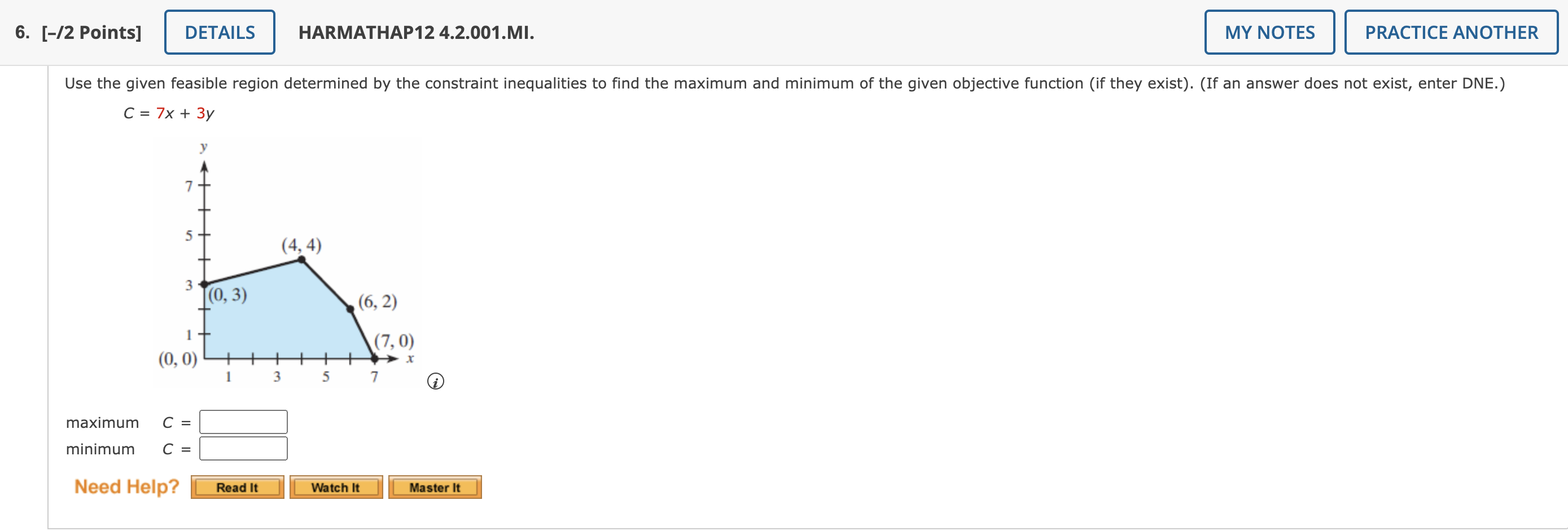 Solved C=7x+3y maximum C= minimum C= | Chegg.com