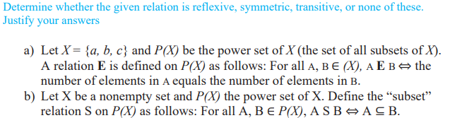 Solved Determine whether the given relation is reflexive, | Chegg.com