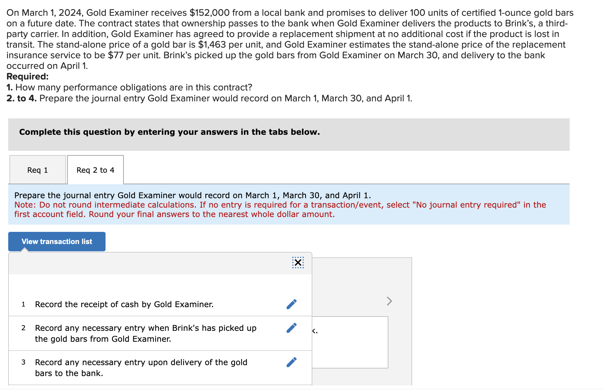 Solved On March 1, 2024, Gold Examiner receives $152,000 | Chegg.com