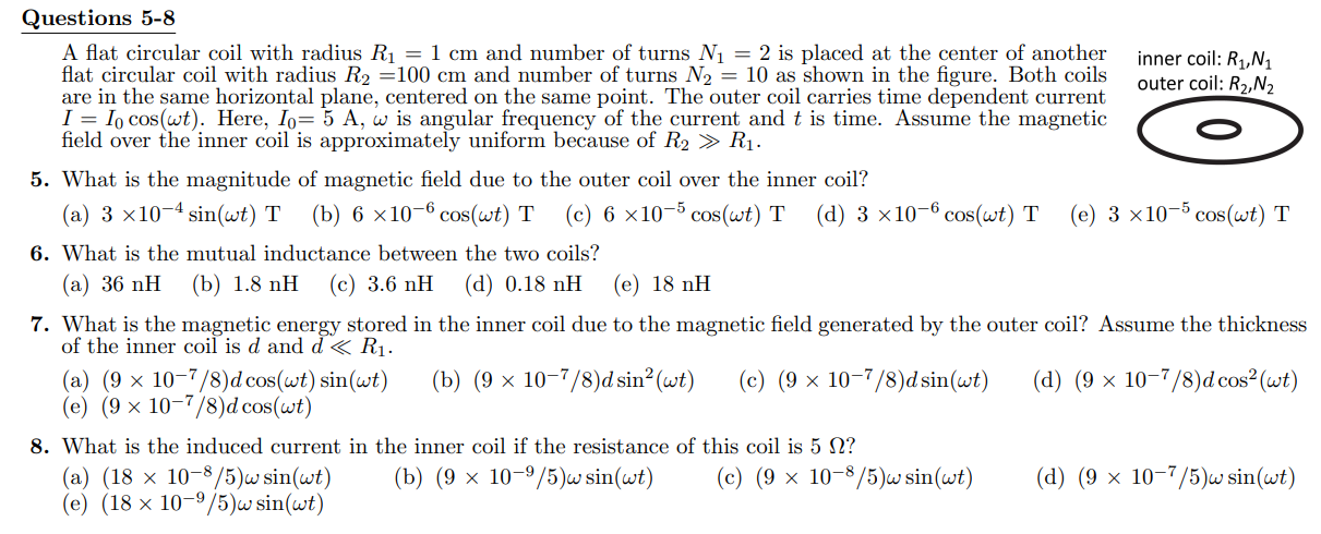 Solved A flat circular coil with radius \\( R_{1}=1 | Chegg.com