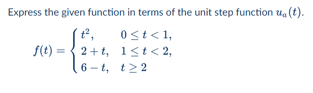 Solved Express the given function in terms of the unit step | Chegg.com