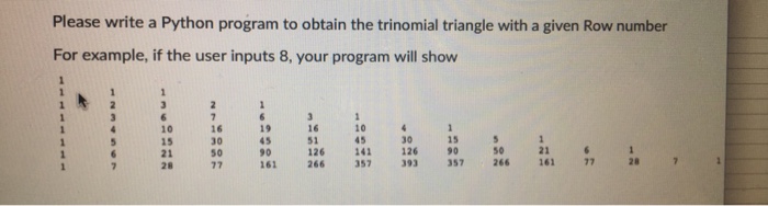 Solved Please write a Python program to obtain the trinomial | Chegg.com