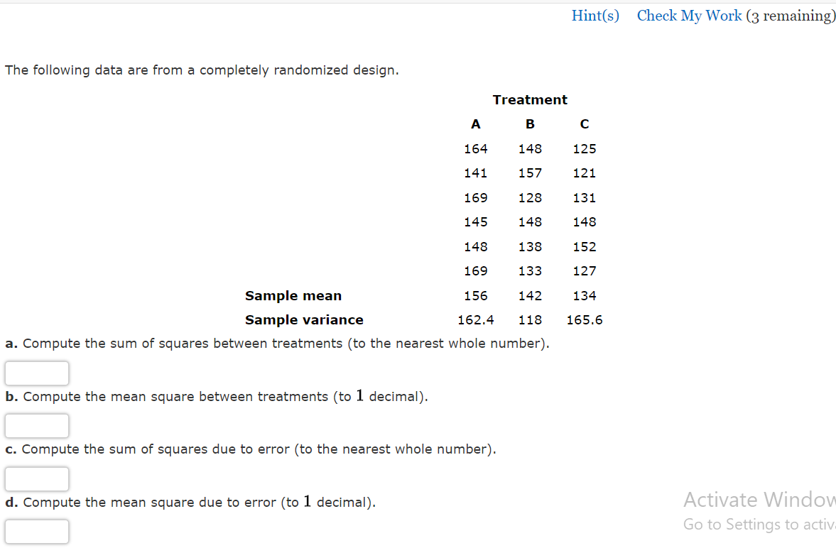 Solved Hint(s) Check My Work (3 remaining) The following | Chegg.com