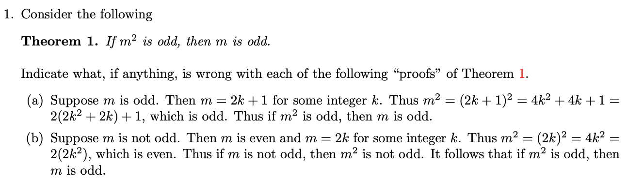 Solved Consider the following Theorem 1. If m2 is odd, then | Chegg.com