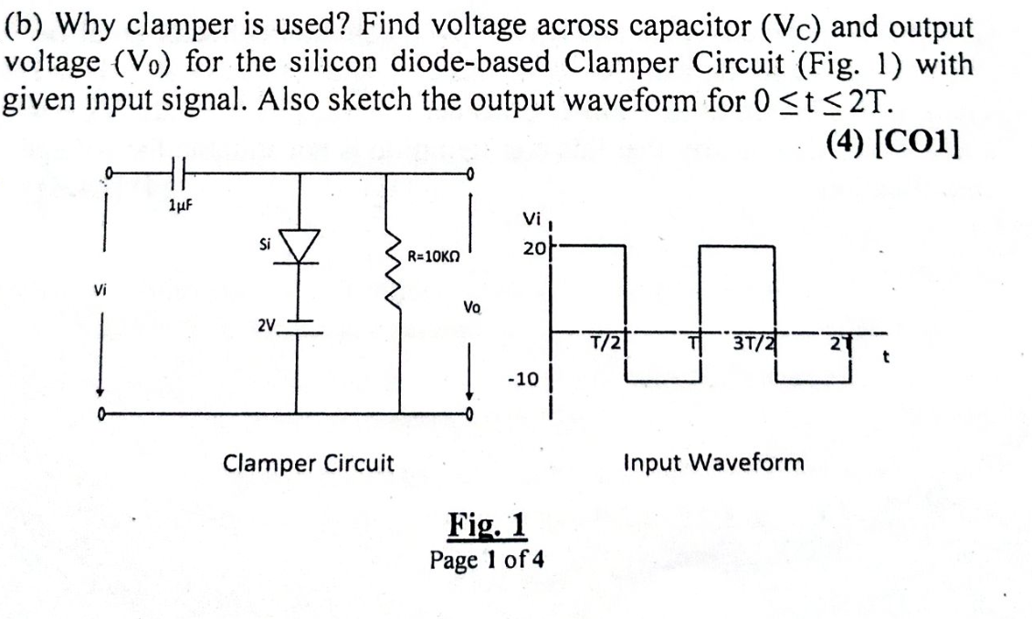 Solved (b) ﻿Why clamper is used? Find voltage across | Chegg.com