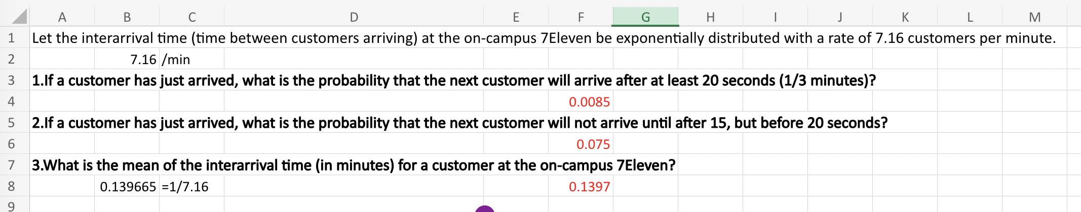 Solved A B C D E F G H I K M Let the interarrival time (time | Chegg.com