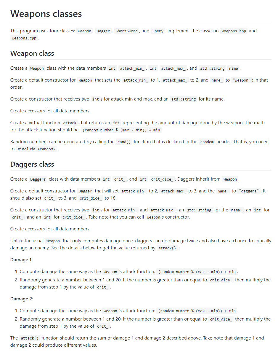 Solved Weapons classes This program uses four classes: | Chegg.com