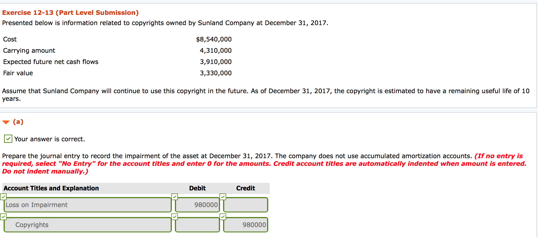 Solved Exercise 12-13 (Part Level Submission) Presented | Chegg.com Solved Exercise 12-13 (Part Level Submission) Presented | Chegg.com