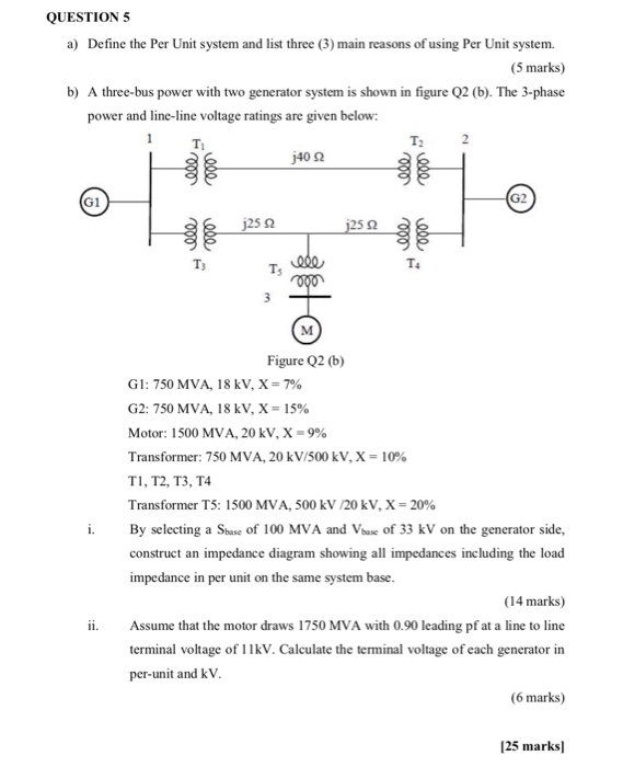 Solved QUESTION 5 a) Define the Per Unit system and list | Chegg.com