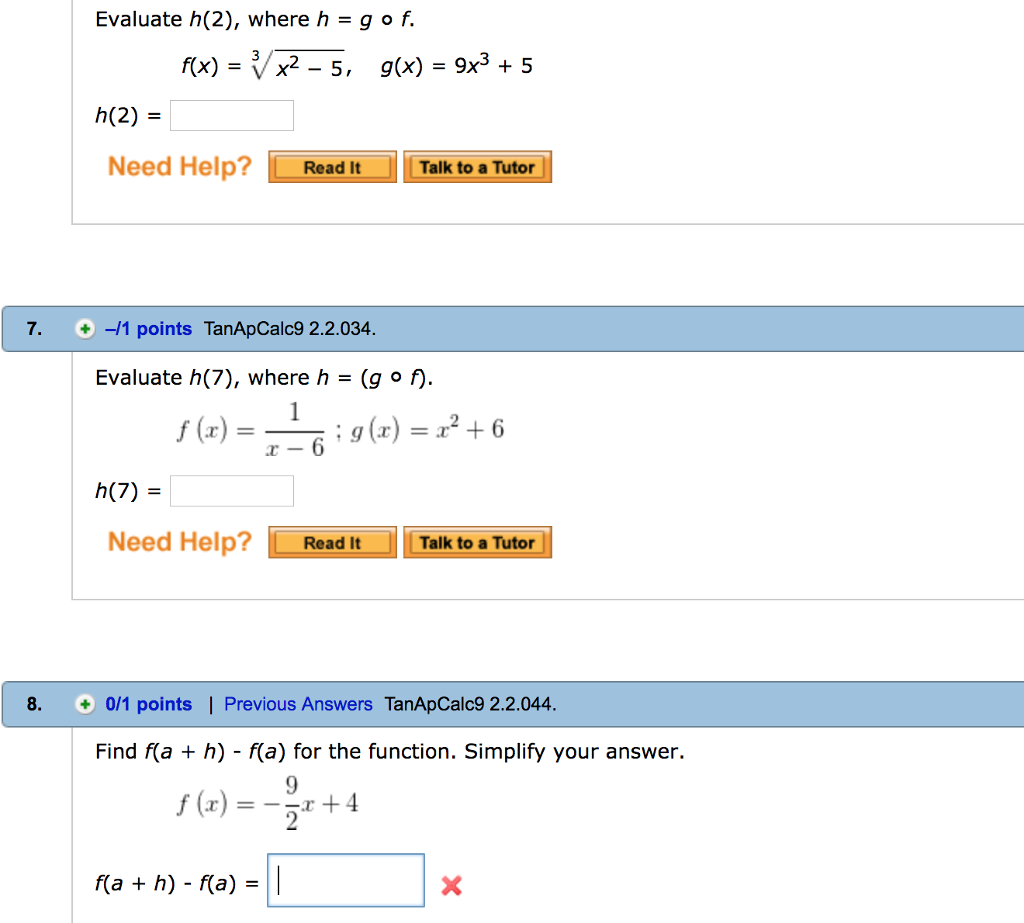 Solved Evaluate h(2), where h g f. f(x) = VX2-5, g(x) = 9x" | Chegg.com