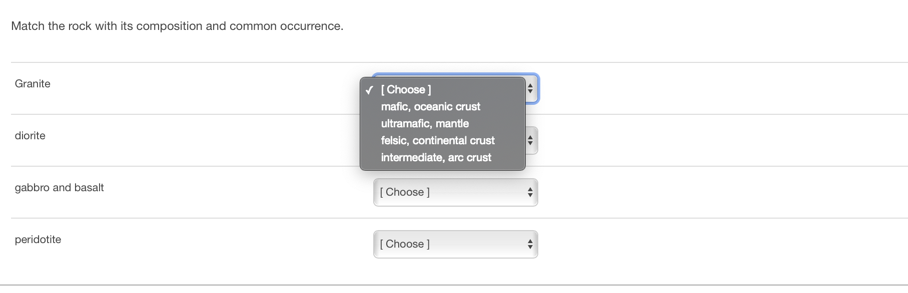 Solved Match the rock with its composition and common | Chegg.com