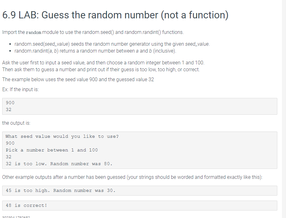 Solved 6.9 LAB: Guess the random number (not a function) | Chegg.com