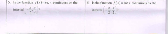 Solved Is the function f(x) = sec x continuous on the | Chegg.com
