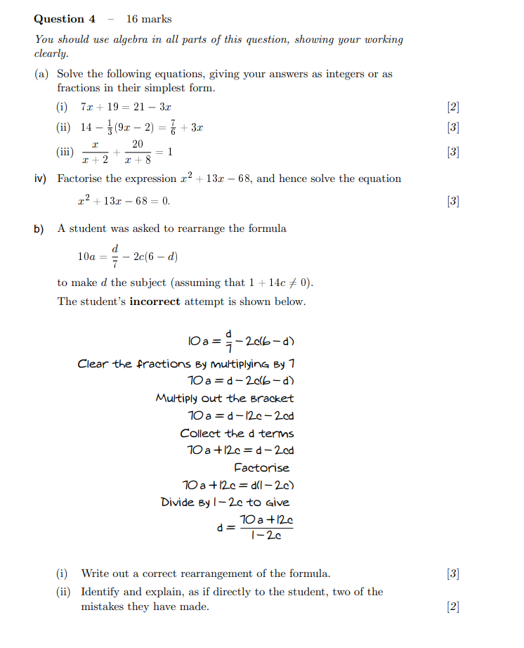 Solved Question 4 - 16 marks You should use algebra in all | Chegg.com Solved Question 4 - 16 marks You should use algebra in all | Chegg.com
