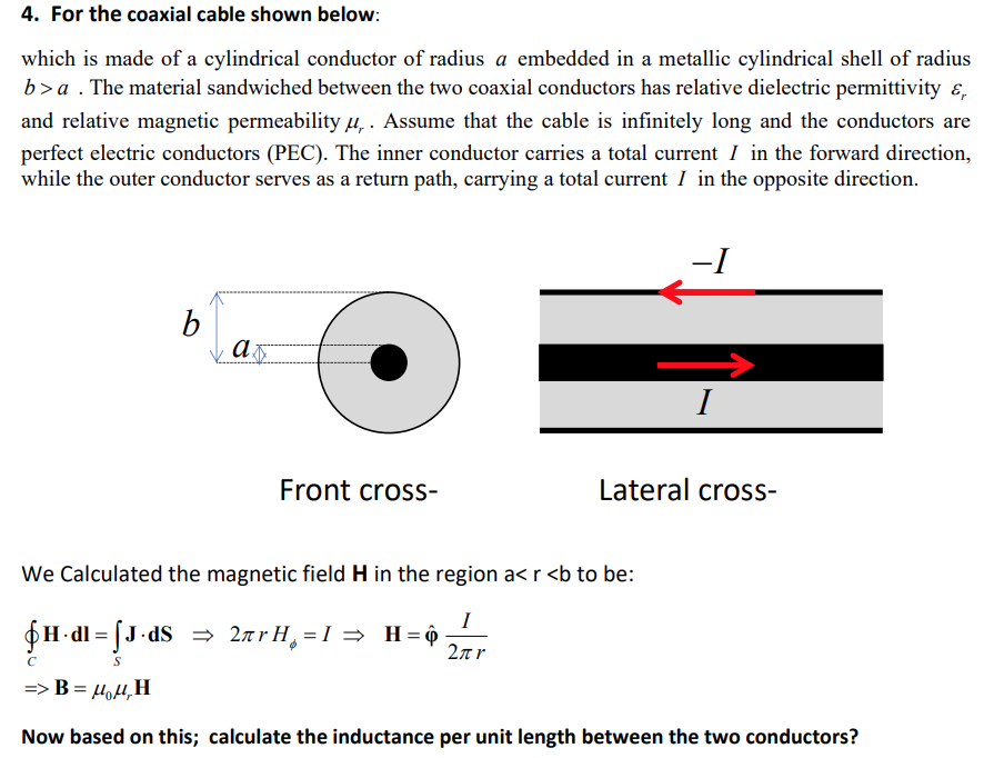 Solved 4. For the coaxial cable shown below: which is made | Chegg.com