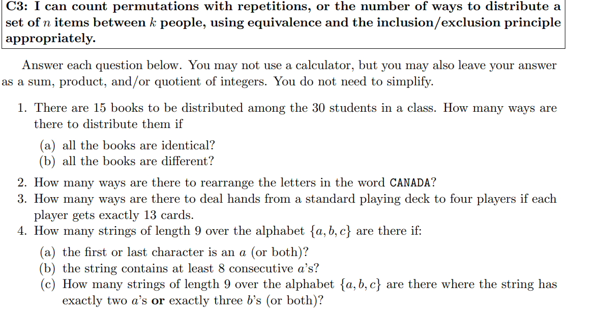 Solved C3: I can count permutations with repetitions, or the | Chegg.com