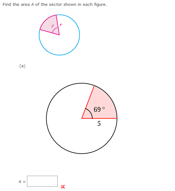 Solved Find the area A of the sector shown in each figure. | Chegg.com