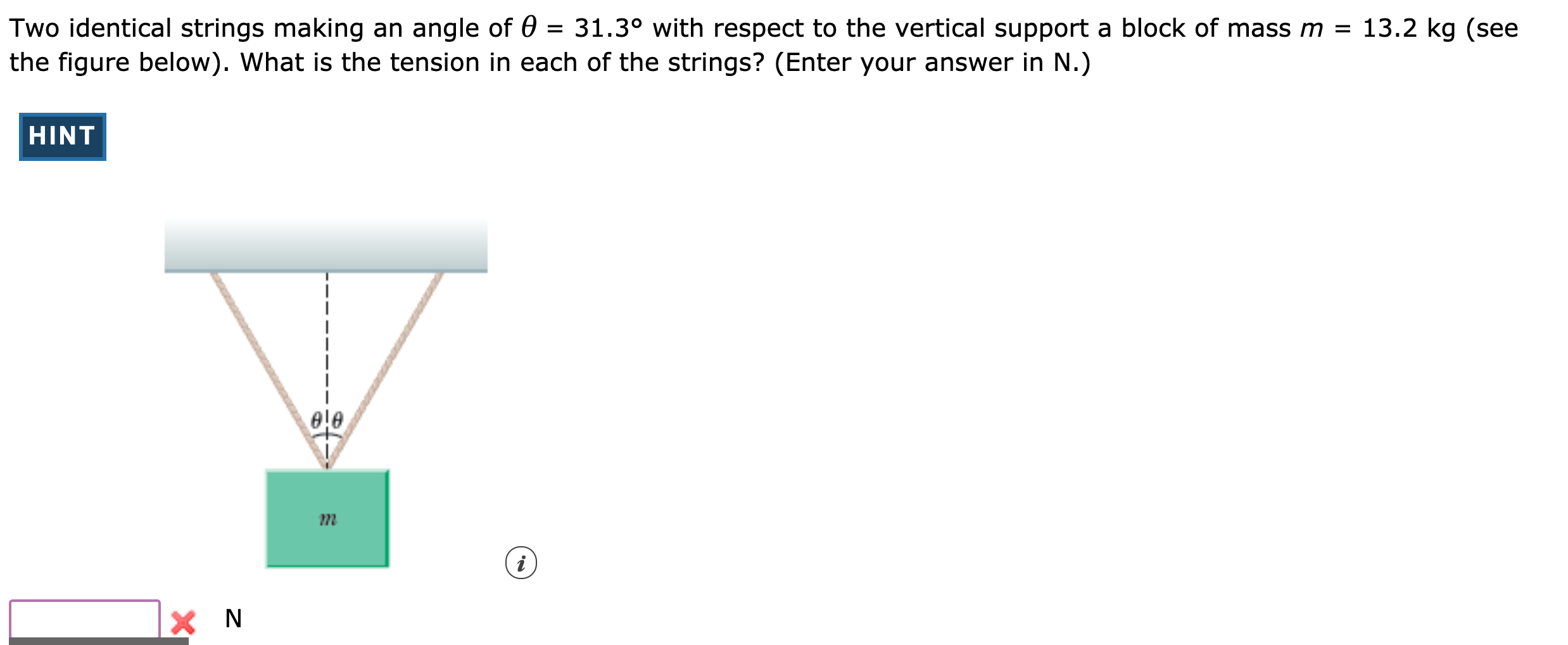 Solved Two identical strings making an angle of O = 31.3° | Chegg.com