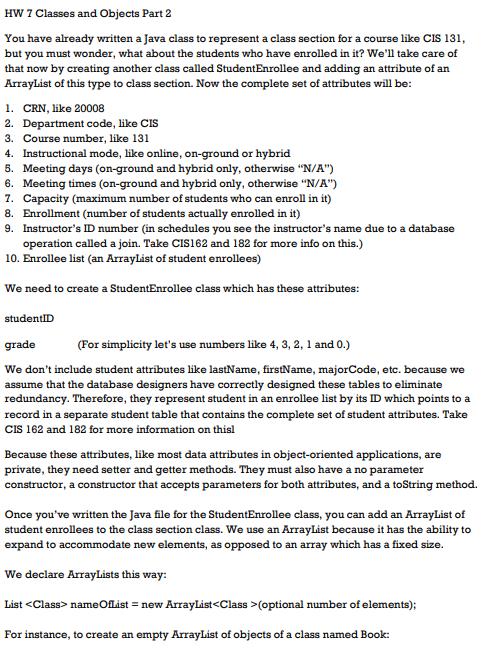 HW 7 Classes and Objects Part 2 You have already | Chegg.com