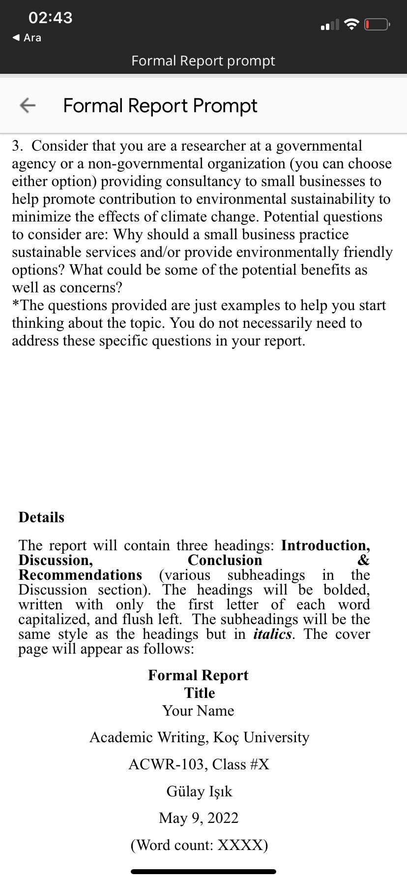 Format Requirements: Your formal report should be | Chegg.com