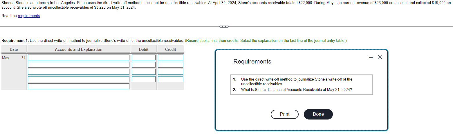 Solved Requirements 1. Use the direct write-off method to | Chegg.com
