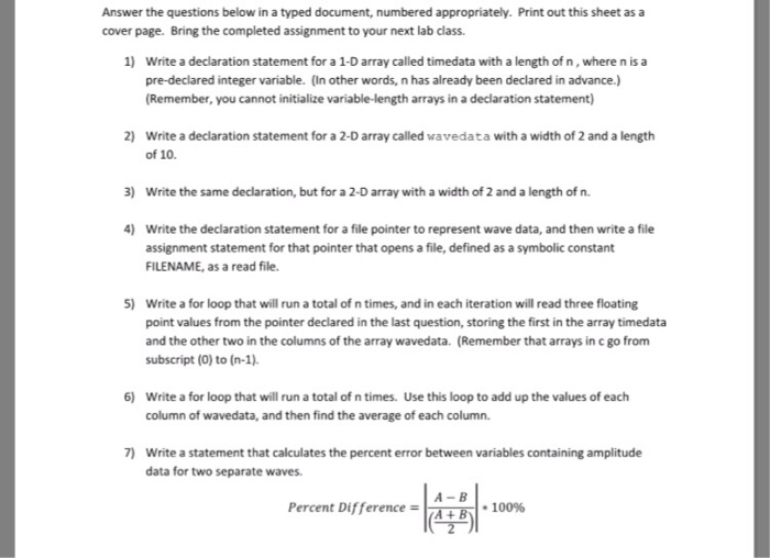 Solved Write A Declaration Statement For A 1 D Array Called