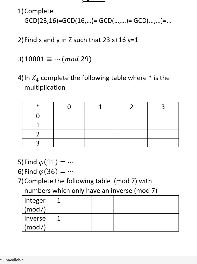 Solved 1)Complete GCD(23,16)=GCD(16,…)=GCD(…,…)=GCD(…,…)=… | Chegg.com
