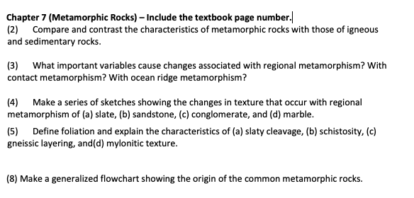 Solved Chapter 7 (Metamorphic Rocks) - Include the textbook | Chegg.com