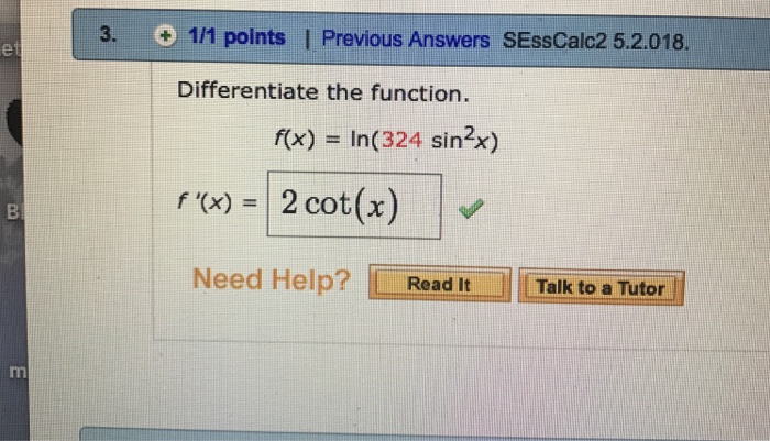 Solved Differentiate the function. f(x) = ln(324 sin^2 x) | Chegg.com