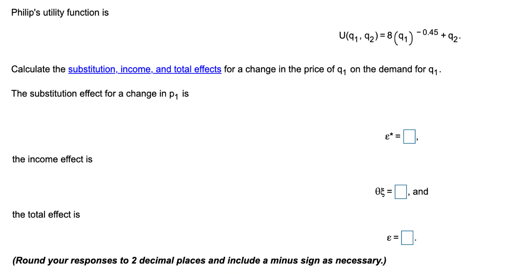 Solved Philip's utility function is -0.45 U(91, 92)=8() +42 | Chegg.com