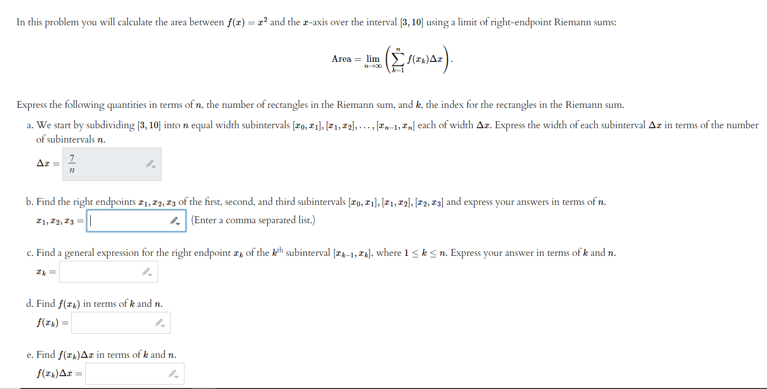 f. Find the value of the right-endpoint Riemann sum | Chegg.com