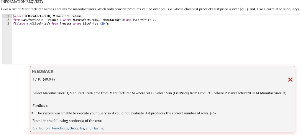 Solved 1 Formulate A Single Sql Query To Produce The 0598