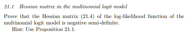 21.1 Hessian matrix in the multinomial logit model | Chegg.com